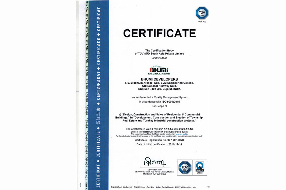 Certification | B D Buildcon - Leading Turnkey Contracting Company